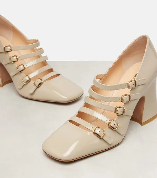Chloé Janis 80 Patent Leather Mary Jane Pumps - Beige