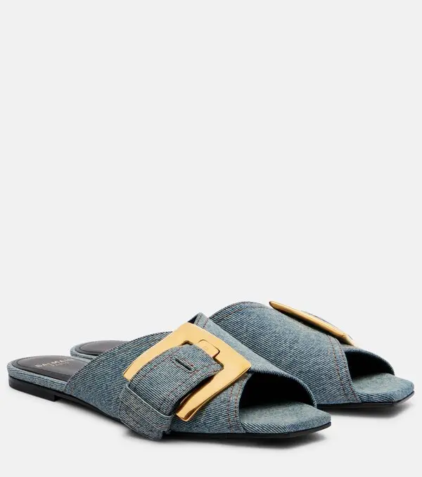 Balmain Anthem Denim Slides - Blue
