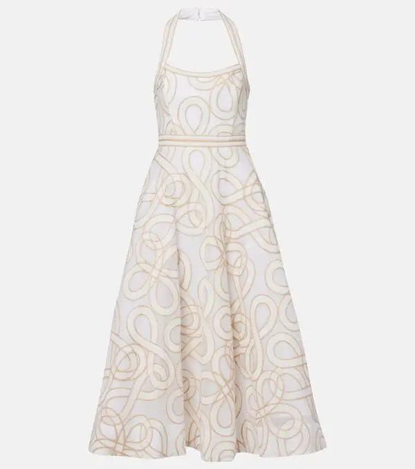 Rebecca Vallance Irena Embroidered Halterneck Midi Dress - White