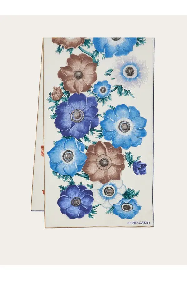FERRAGAMO Anemone Print Silk Scarf - Blue