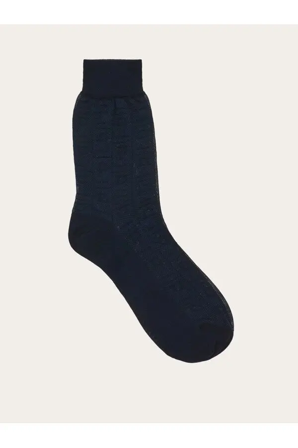 FERRAGAMO Monogram Ankle Socks - Navy