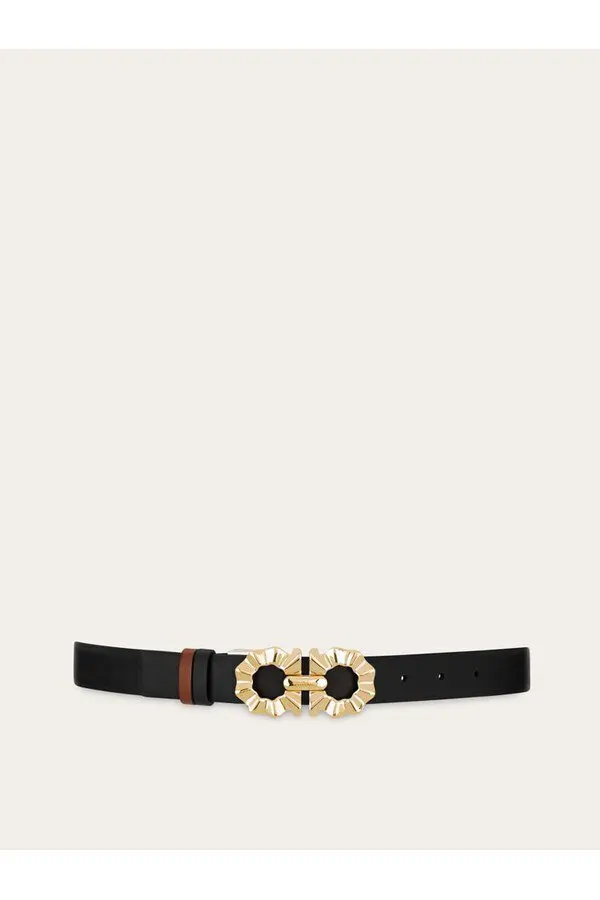 FERRAGAMO Reversible And Adjustable Belt With Shaped Gancini - Black