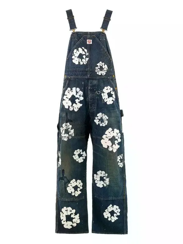 SAINT MXXXXXX Wreath-print Denim Overalls - Blue