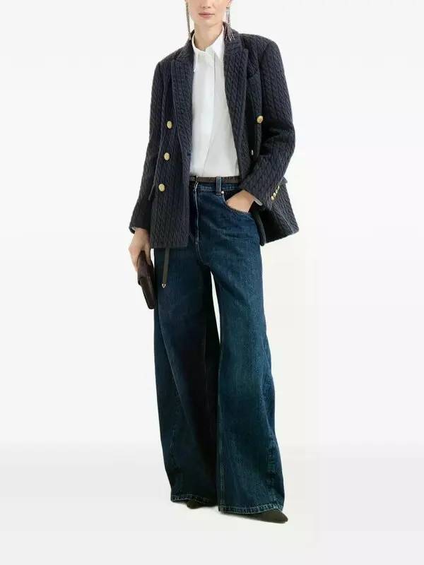 Brunello Cucinelli Double-breasted Textured Blazer - Blue