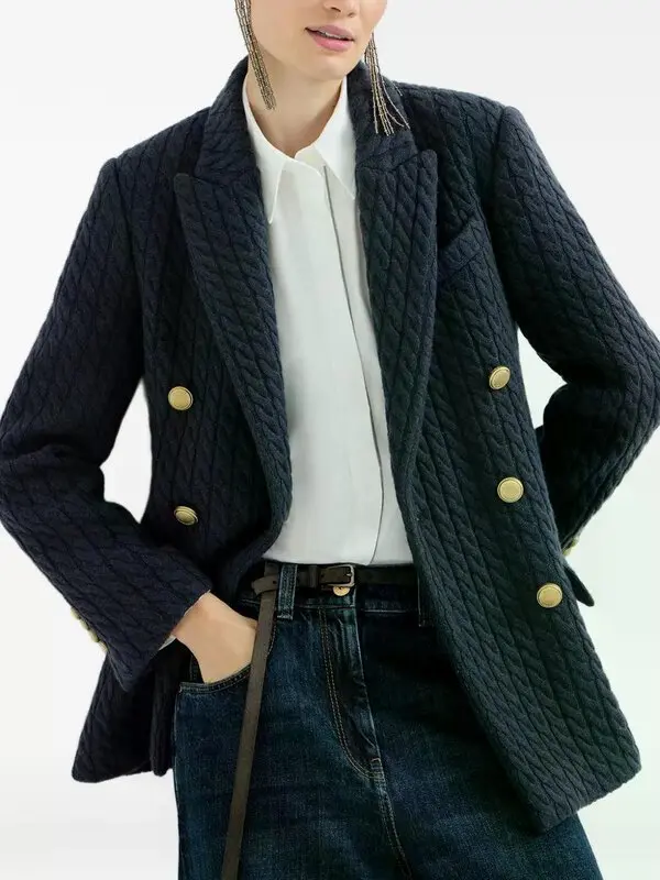 Brunello Cucinelli Double-breasted Textured Blazer - Blue