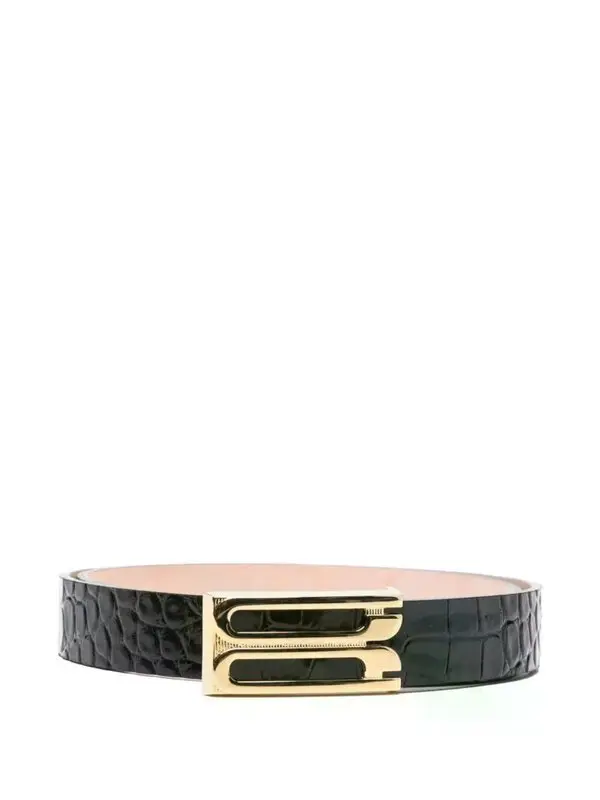 Victoria Beckham Croco-embossed Leather Belt - Black