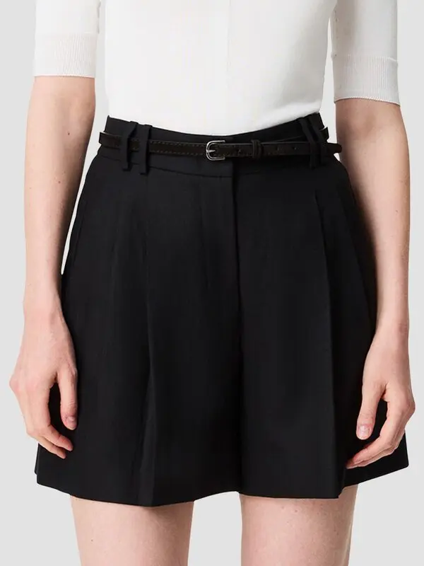 Another Tomorrow Pleated Shorts - Black