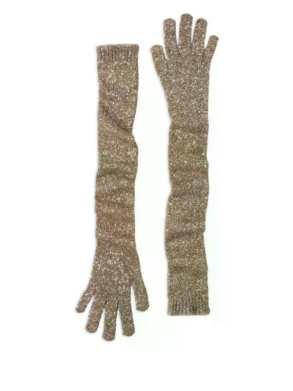 Brunello Cucinelli Sequin-embellished Long Gloves - Brown