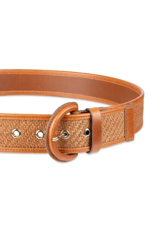 Cole Haan Raffia Belt With Leather Trim - Tan/natural