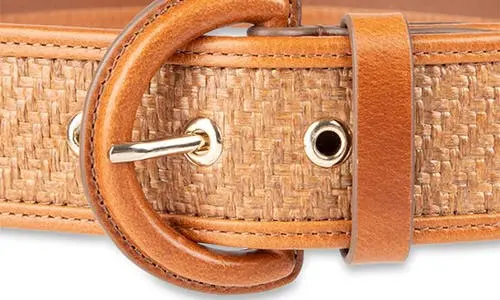 Cole Haan Raffia Belt With Leather Trim - Tan/natural