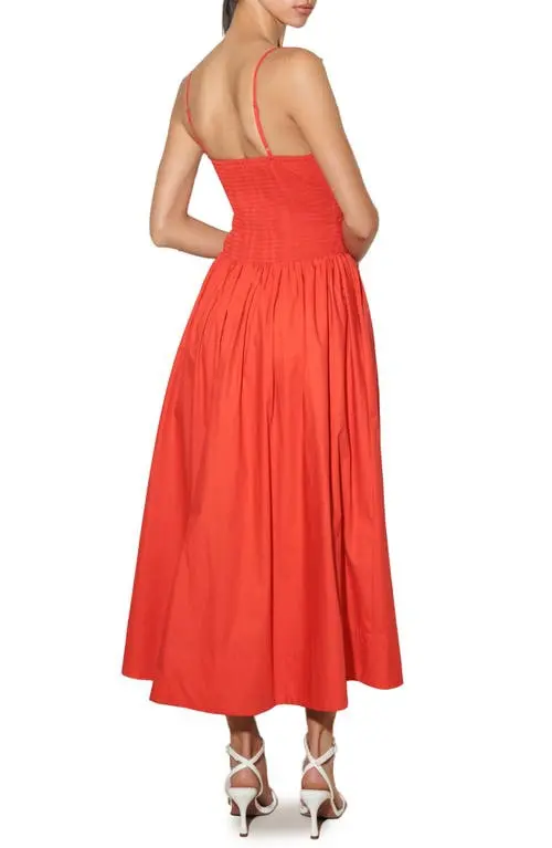FREEMARKET Smocked Cotton Midi Tank Dress - Red