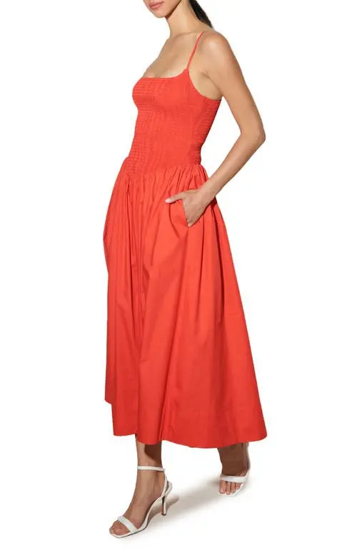 FREEMARKET Smocked Cotton Midi Tank Dress - Red