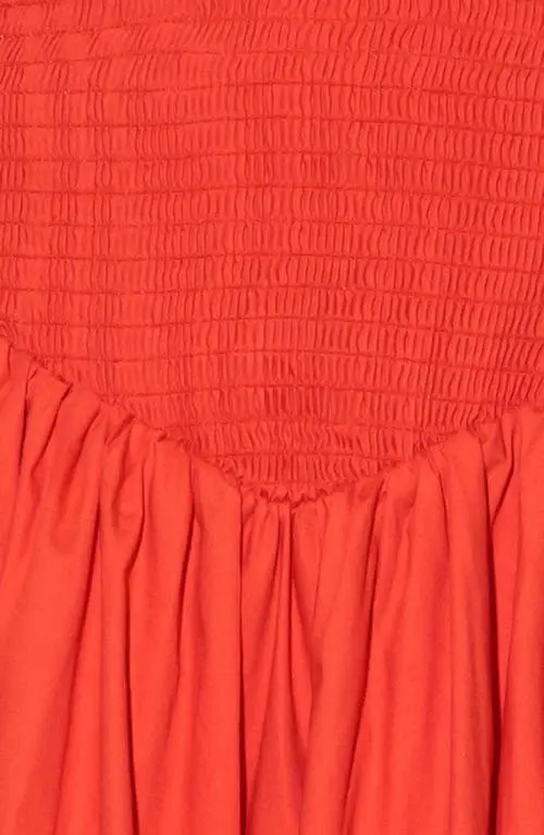 FREEMARKET Smocked Cotton Midi Tank Dress - Red