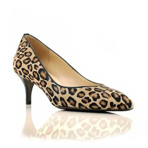 JOAN OLOFF SHOES Callie Pump With Kitten Heel - Leopard