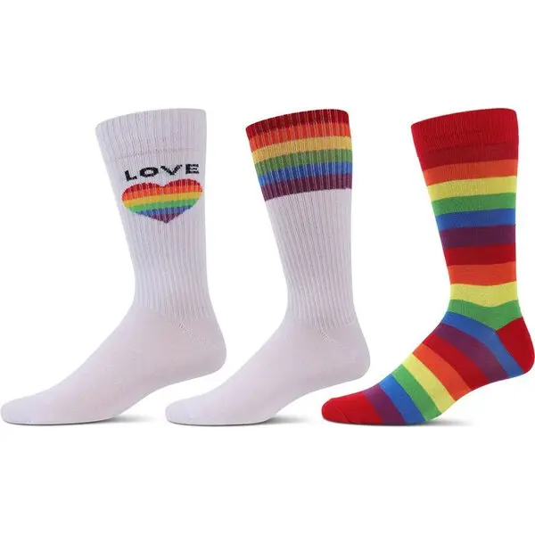 MEMOI Pride Assorted 3-pack Crew Socks - White
