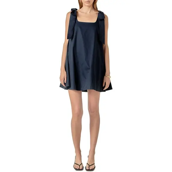 English Factory Bow Shoulder Sleeveless Cotton Minidress - Navy