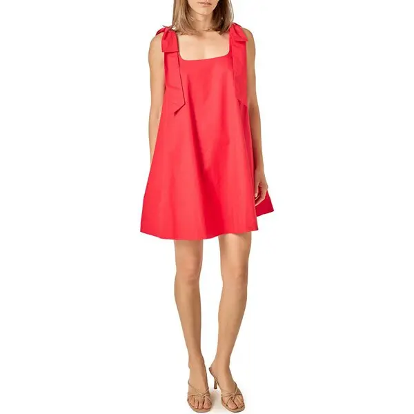 English Factory Bow Shoulder Sleeveless Cotton Minidress - Red