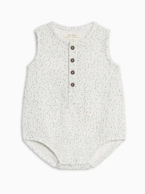 KENDI BY COLORED ORGANICS Bowie Muslin Bubble Romper - Pinehurst/powder + Shell