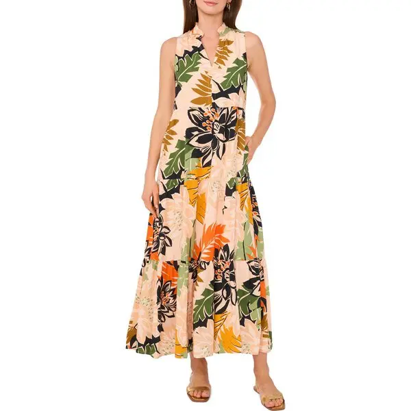 Vince Camuto Floral Sleeveless Tiered Maxi Dress - Multi