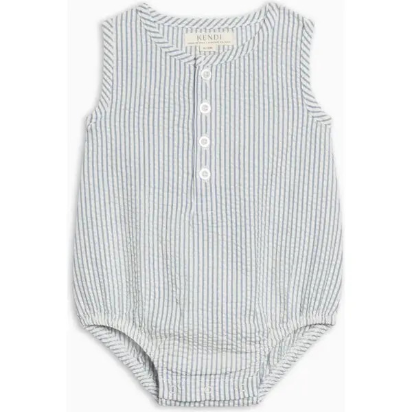 KENDI BY COLORED ORGANICS Wren Organic Seersucker Tank Bubble Romper - Shore Stripe/sea