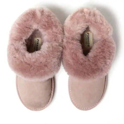 DEARFOAMS Fireside Perth Genuine Shearling Foldover Boots - Dusty Pink