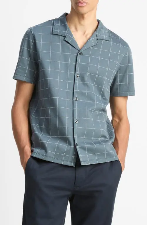 Vince Windowpane Check Cotton Blend Camp Shirt