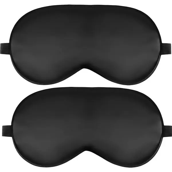 SILKSILKY 2 Pcs Silk Elastic Band Sleep Eye Mask Set - Black/black