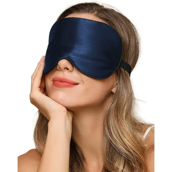 SILKSILKY 2 Pcs Silk Elastic Band Sleep Eye Mask Set - Black/darbblue