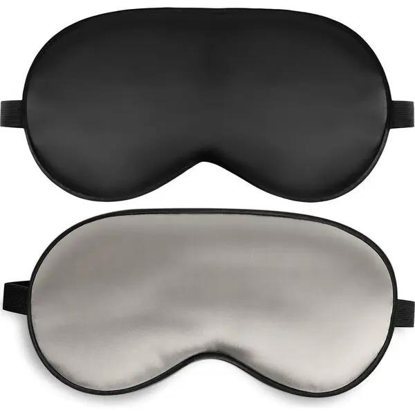 SILKSILKY 2 Pcs Silk Elastic Band Sleep Eye Mask Set - Black/gray