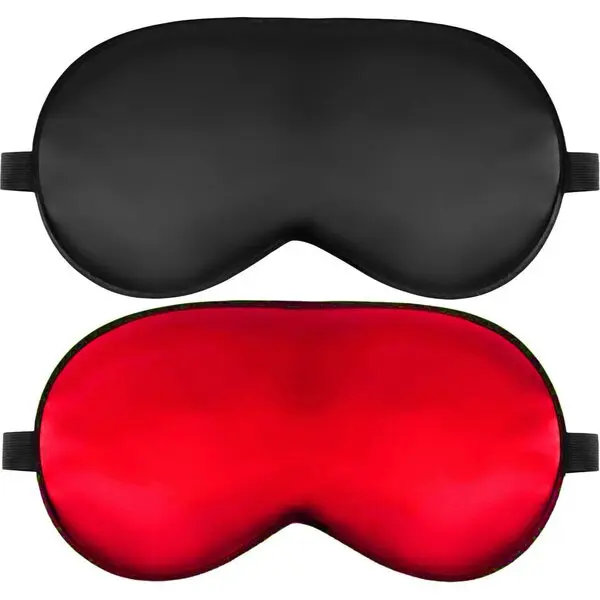 SILKSILKY 2 Pcs Silk Elastic Band Sleep Eye Mask Set - Black/red