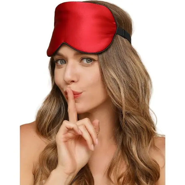SILKSILKY 2 Pcs Silk Elastic Band Sleep Eye Mask Set - Black/red