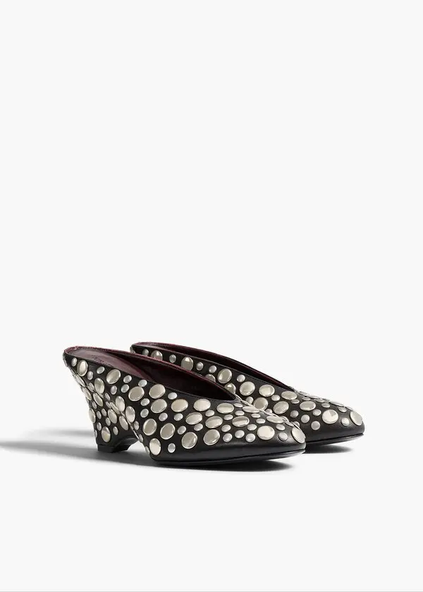 Khaite Cloak Wedge In Leather With Silver Studs - Black