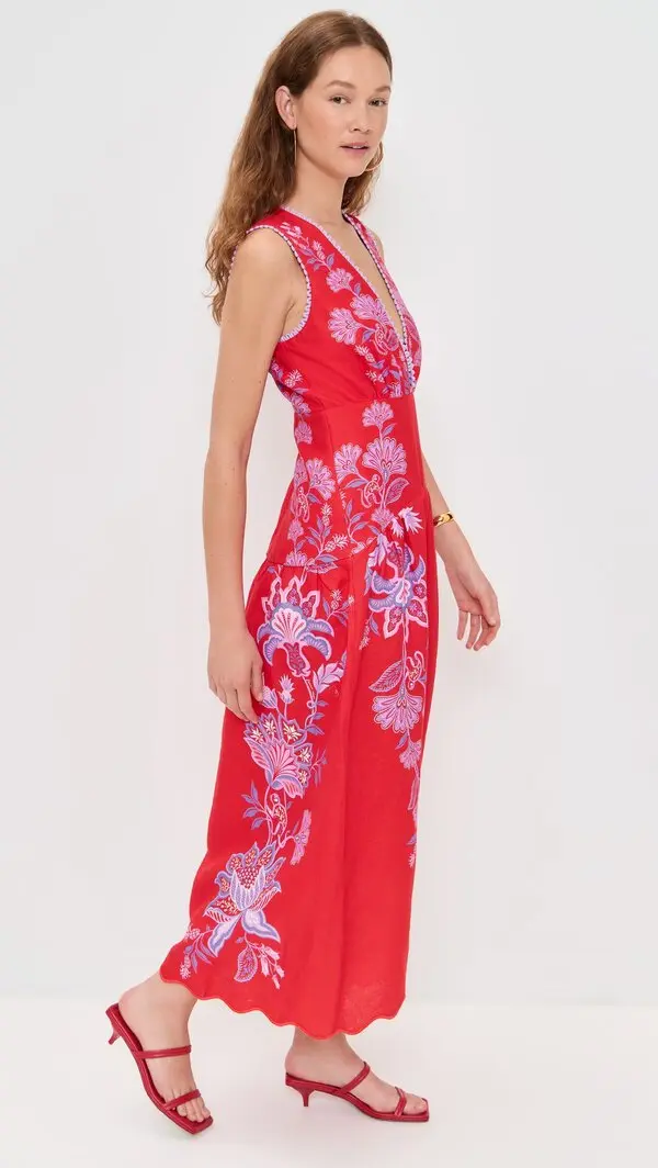 Farm Rio Floral Printed Midi Dress In Porcelain Garden Red - 40% Off |  Editorialist