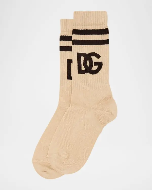 Dolce & Gabbana Cotton Knit Logo Sport Socks - Light Beige