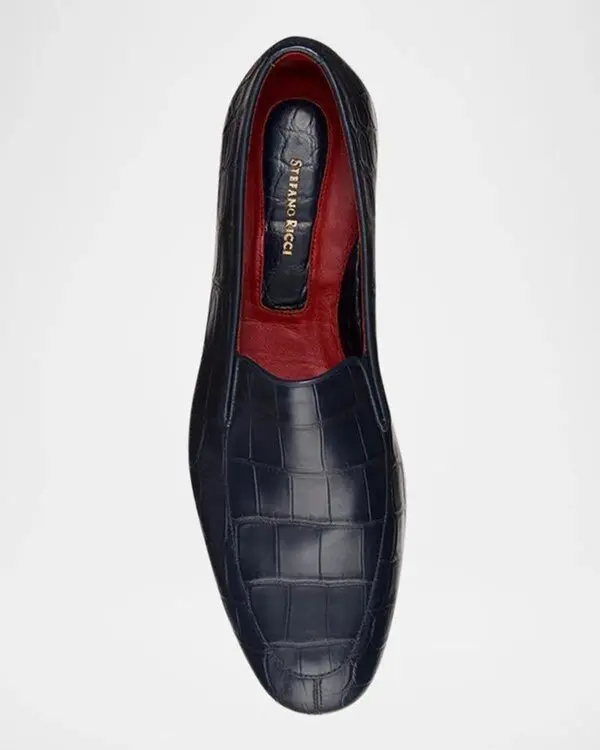 Stefano Ricci Matte Crocodile Leather Loafers - Navy