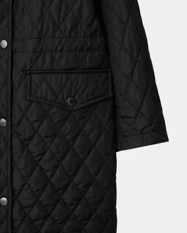 Burberry Hillgate Quilted Long Hooded Jacket - Black