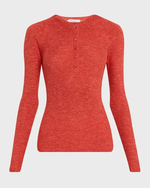 Gabriela Hearst Anges Cashmere Ribbed Henley Sweater - Antelope Orange