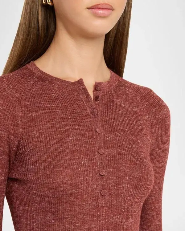 Gabriela Hearst Anges Cashmere Ribbed Henley Sweater - Burnt Sienna