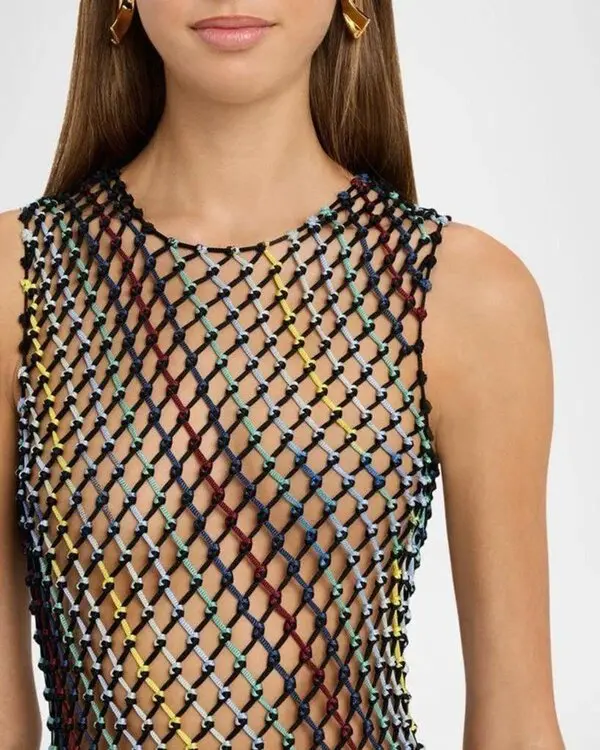 Gabriela Hearst Nabia Sleeveless Asymmetric Midi Dress - Black Multi