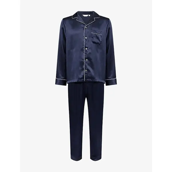 Derek Rose Bailey Piped Silk Pyjamas - Navy