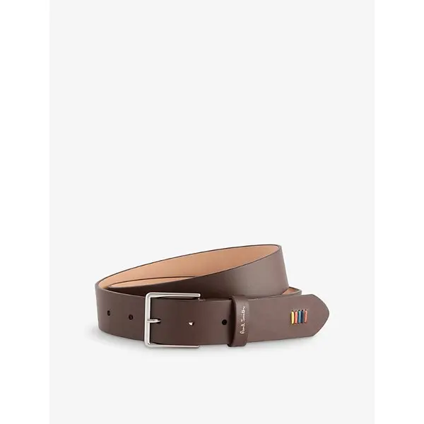 Paul Smith Branded Rainbow-stitch Leather Belt - Chocolate