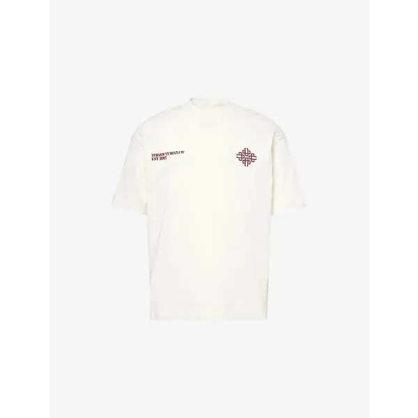 THE COUTURE CLUB Blur-graphic Print Crewneck Cotton T-shirt - Burgundy