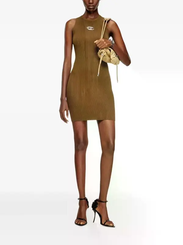 DIESEL® Metallic-logo Ribbed Dress - Brown