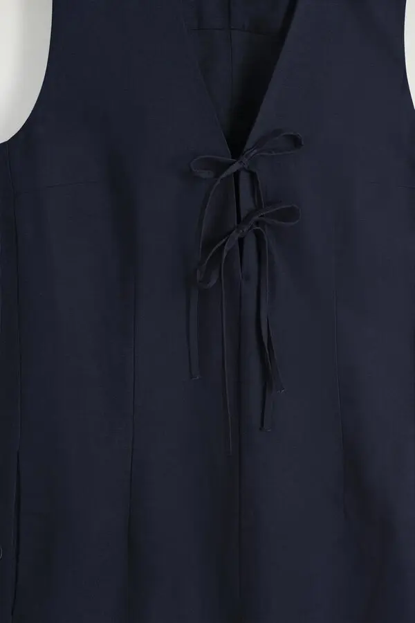 Cos Linen-blend Tie-front Midi Dress - Navy