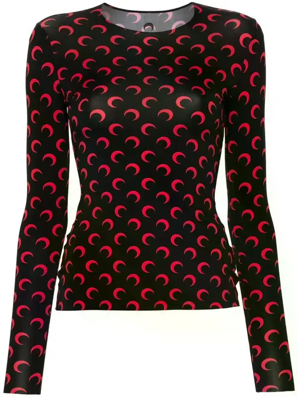 MARINE SERRE Moon-print Jersey Long-sleeve T-shirt - Black