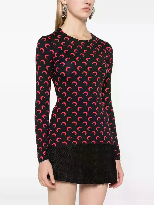 MARINE SERRE Moon-print Jersey Long-sleeve T-shirt - Black