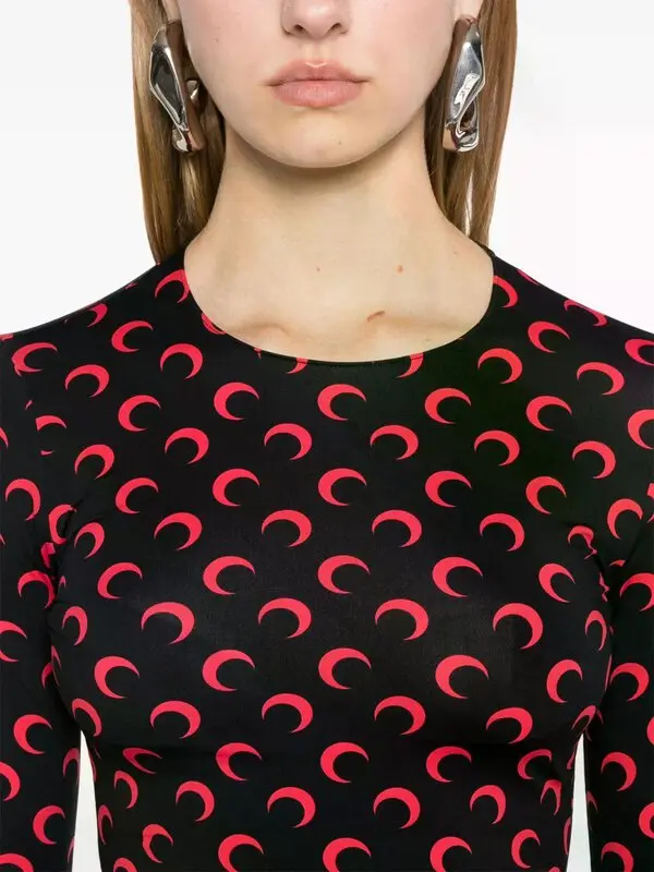 MARINE SERRE Moon-print Jersey Long-sleeve T-shirt - Black