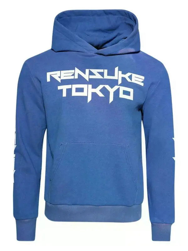 RENSUKE TOKYO Logo Print Cotton Hoodie - Blue