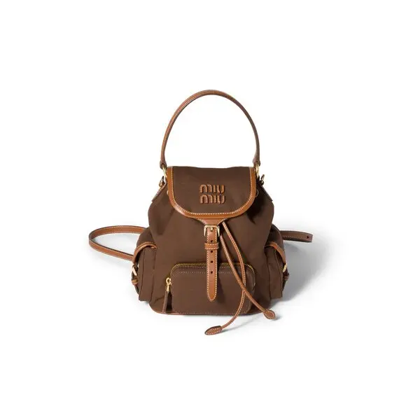 Miu Miu Canvas And Leather Backpack - Cocoa Brown/brandy