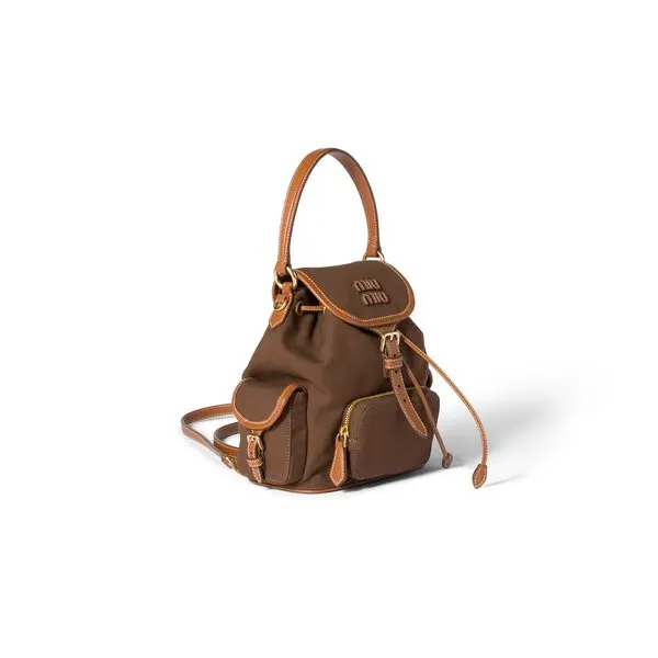 Miu Miu Canvas And Leather Backpack - Cocoa Brown/brandy